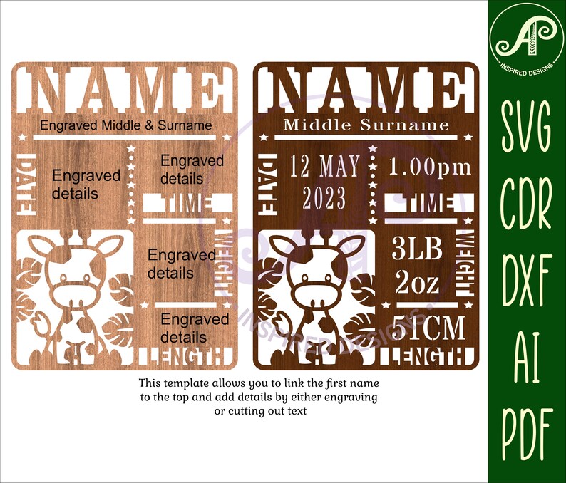 Giraffe Baby Stats Plaque Template: Laser Cut Birth Announcement Sign ...