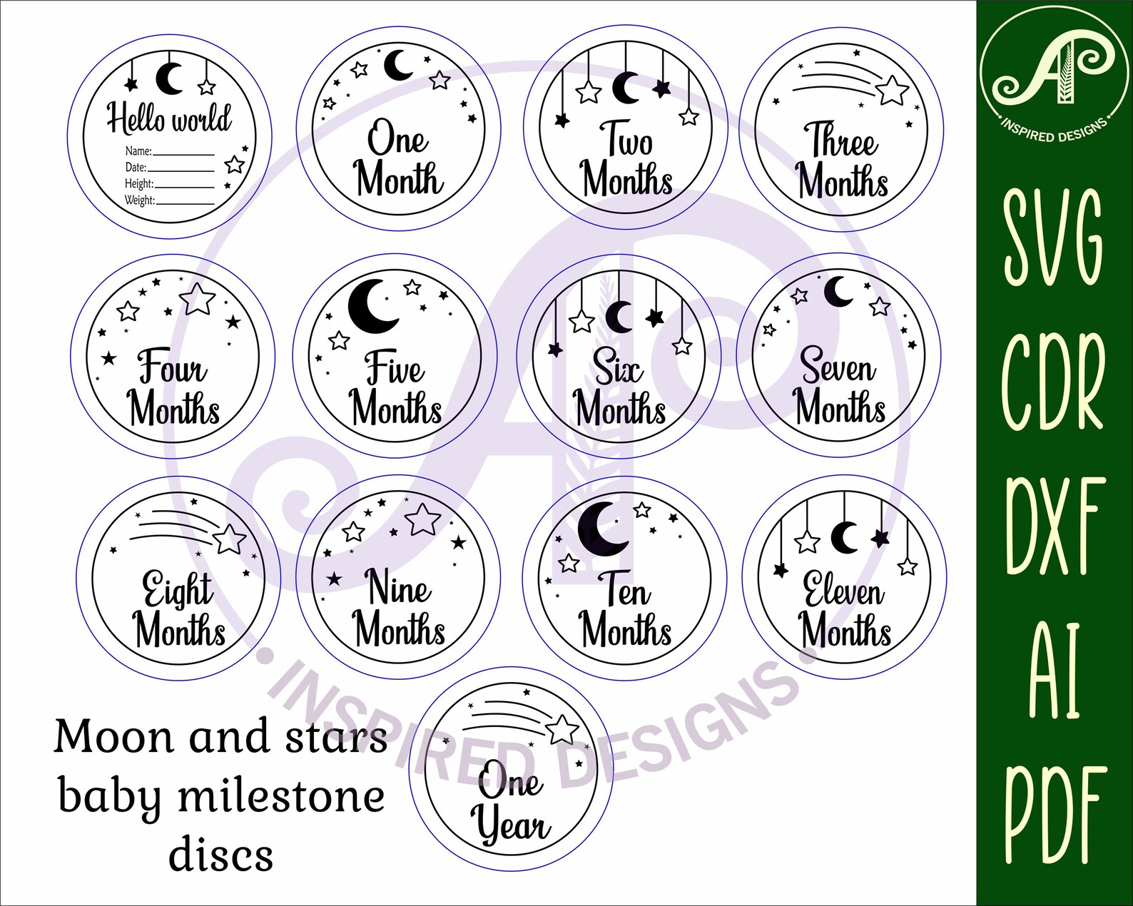 Moon & Stars Baby Milestone Discs SVG: Laser Cut Nursery Bundle ...