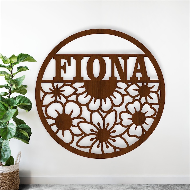 Floral Name Sign SVG: Laser Cut Flower Wall Hanger (digital Download ...