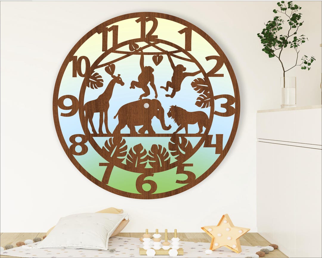 Safari Animal Wall Clock Laser Cut Files, SVG File. Vector File Ai, Cdr ...