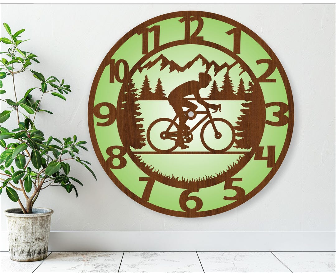 Cyclist Wall Clock Laser Cut Files, SVG File. Vector File Ai, Cdr, Dxf ...