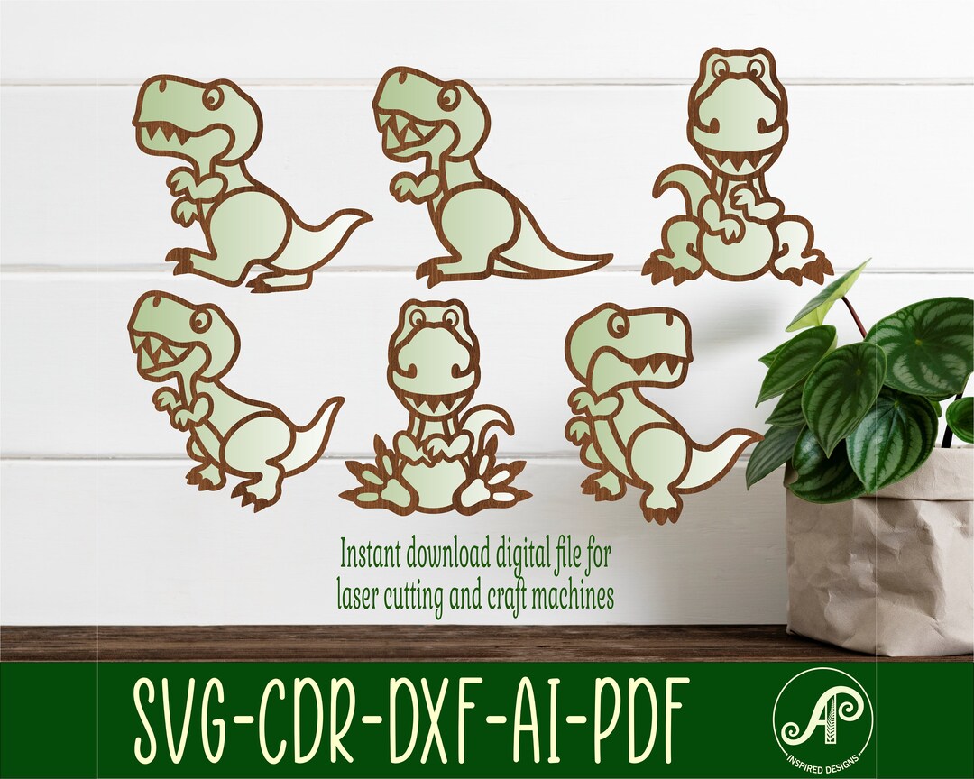 T-rex Designs, 6 Two Layer Laser Cut File Shapes. Vector File SVG, Ai ...
