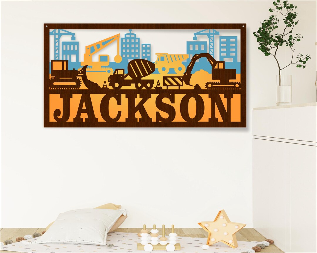 Construction Scene 3 Layer Name Sign SVG, Digger Décor Themed Wall Art ...