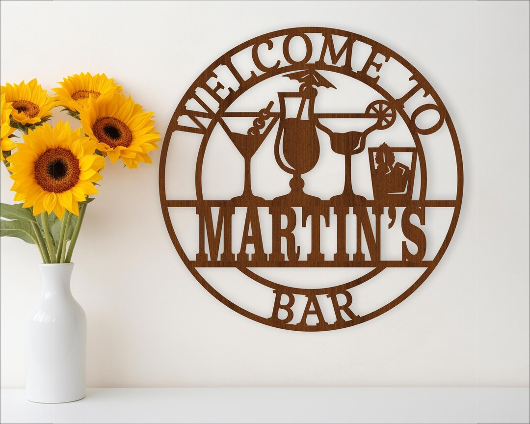 Personalized Cocktail Bar Sign SVG: Laser Cut Alcohol Theme Wall Art ...