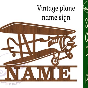 Vintage Plane Name Sign SVG Airplane Theme Laser Cut Template, Door or ...