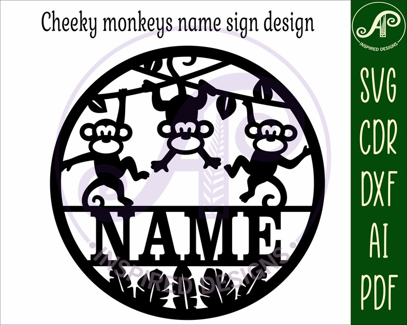 Monkey Name Sign SVG File: Laser Cut Nursery Wall Art (digital Download ...