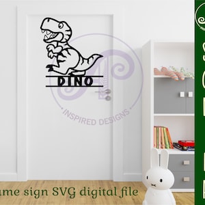 T Rex Name Sign, SVG, Cute Dinosaur Themed Door or Wall Hanger, Laser ...