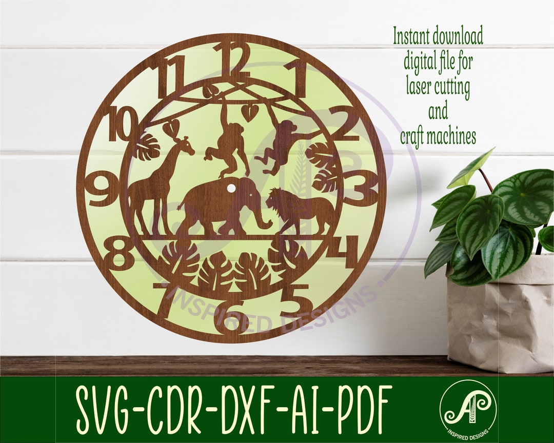 Safari Animal Wall Clock Laser Cut Files, SVG File. Vector File Ai, Cdr ...
