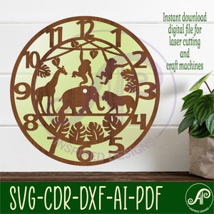 Safari Animal Wall Clock Laser Cut Files, SVG File. Vector File Ai, Cdr ...