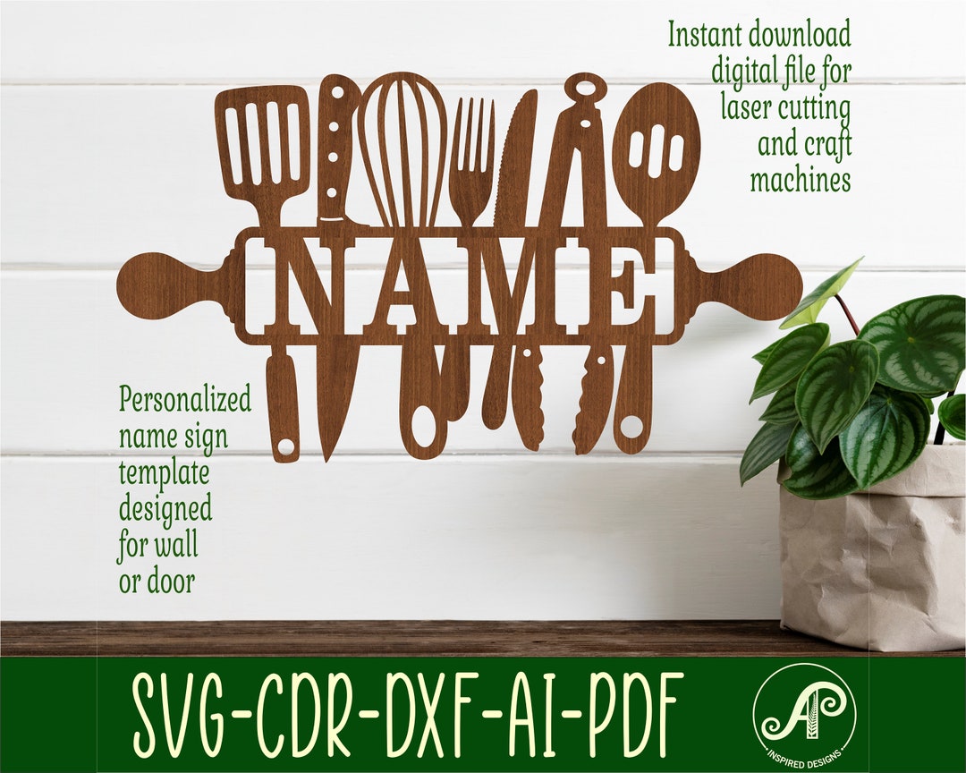 Cooking Name Sign SVG Food Theme Laser Cut Template, Door or Wall ...