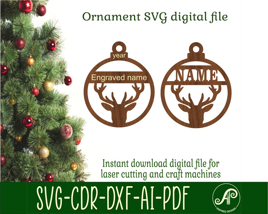 Stag Christmas Ornaments SVG Laser Cut, Instant Download Pdf, Dxf, Ai ...
