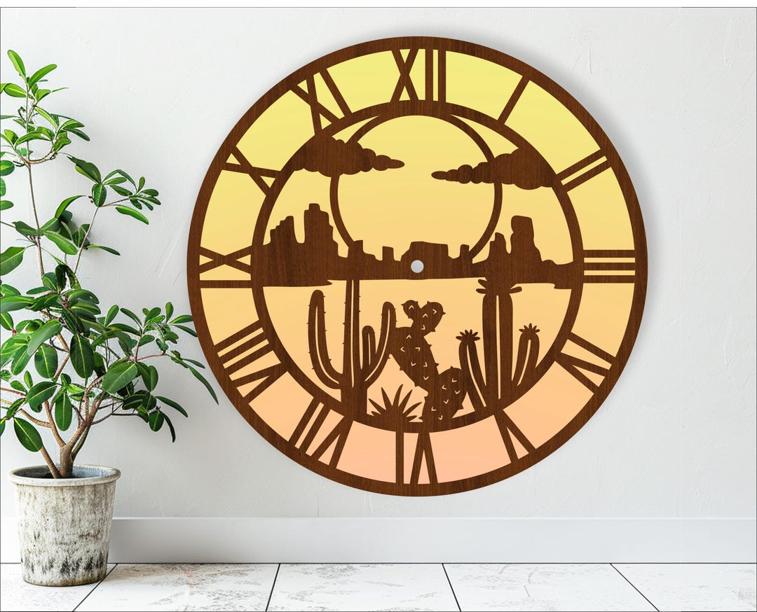 Cactus Desert Wall Clock Laser Cut Files, SVG File. Vector File Ai, Cdr ...