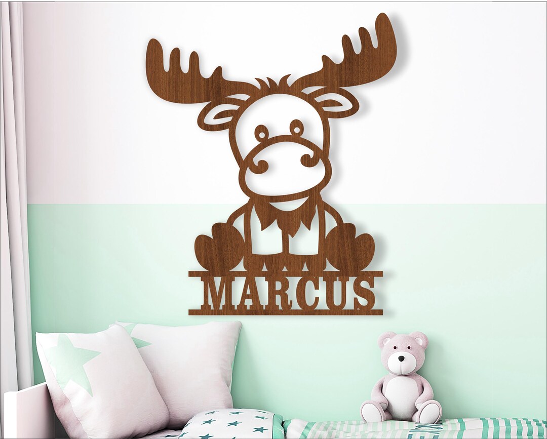 Moose Name Sign SVG: Cartoon Animal Door Hanger, Laser Cut Template ...