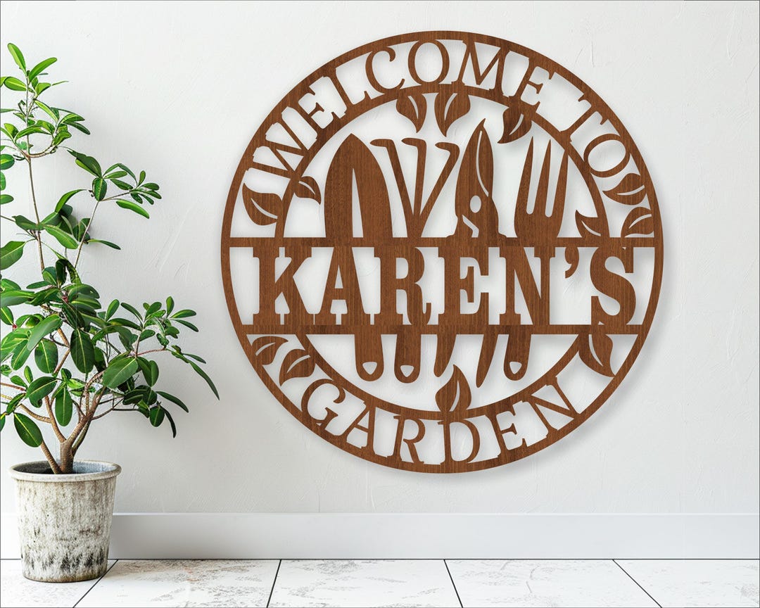 Garden Personalized Wall Sign SVG: Laser Cut Name Sign Template ...