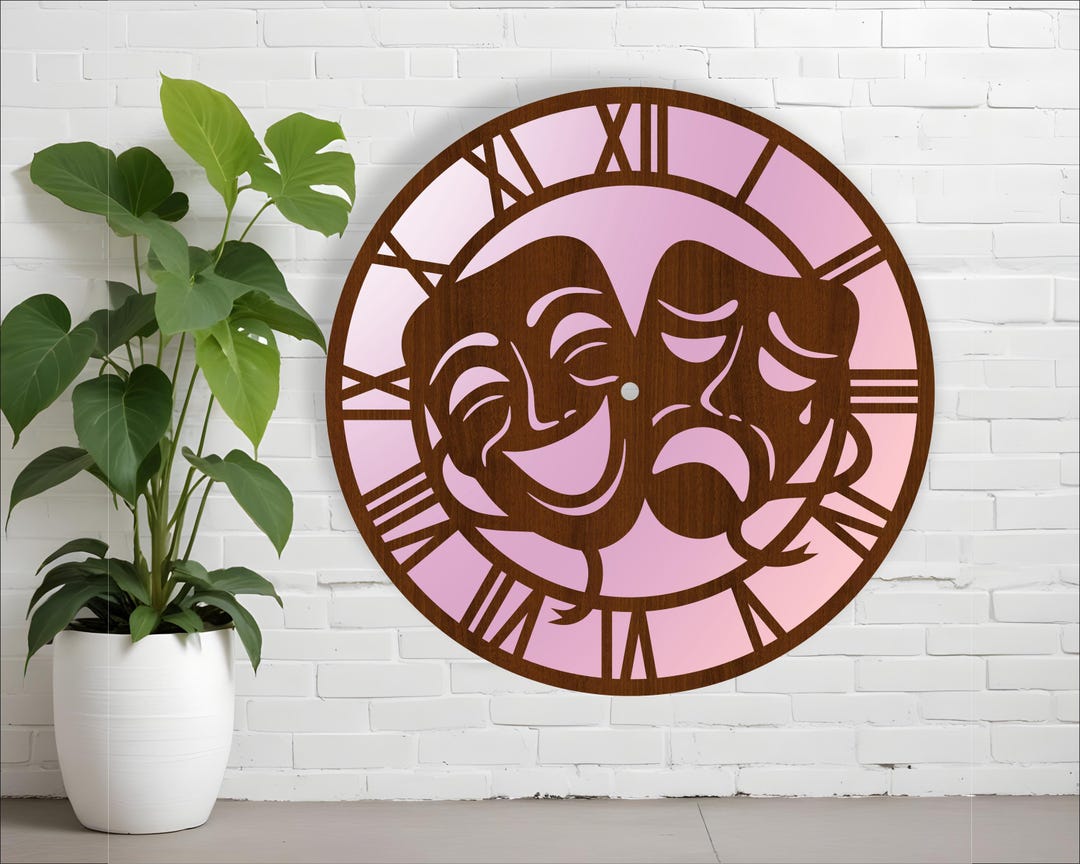 Performing Arts Theater Masks Wall Clock SVG Laser Cut Files - Digital ...