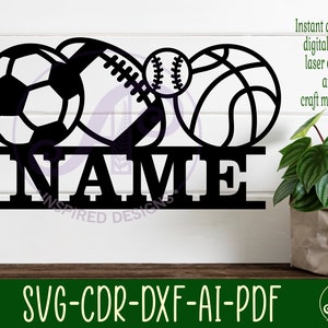 Sports Balls Name Sign SVG Laser Cut Template (digital Download) - Etsy