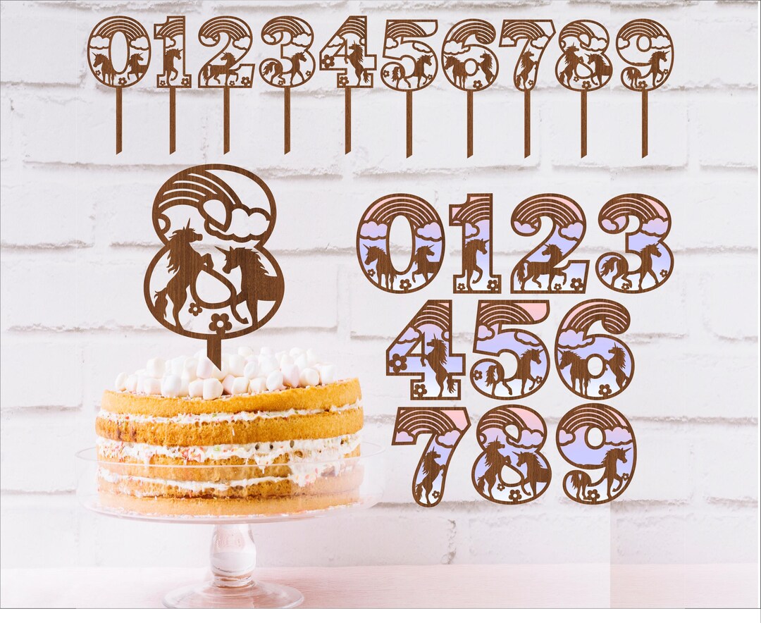 Unicorn Numbers Set for Wall and Cake Toppers. SVG File Vector File Ai ...