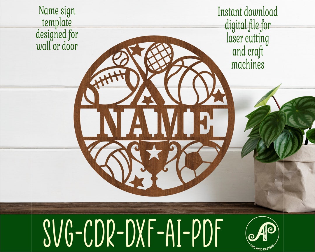 Sports name sign, SVG, fitness themed door or wall hanger, Laser cut ...
