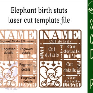 Elephant Baby Stats, Birth Plaque, Announcement Sign Template SVG Wall ...
