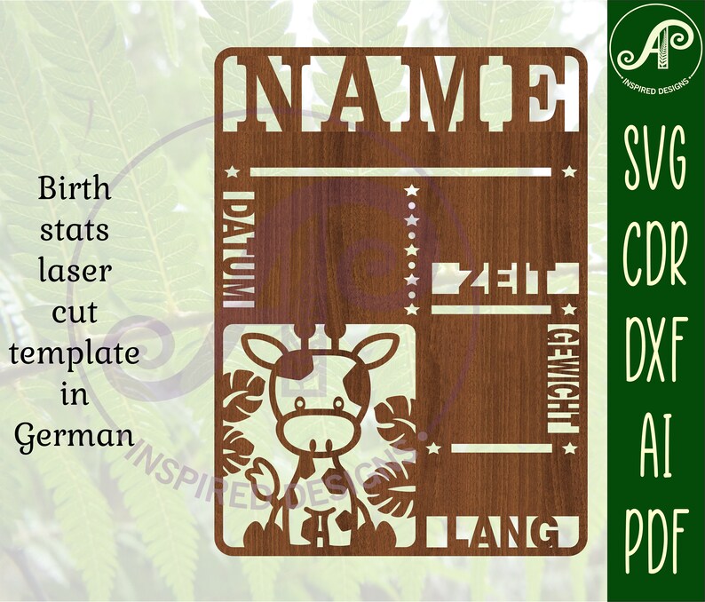 Giraffe Baby Stats Plaque Template: Laser Cut Birth Announcement Sign ...