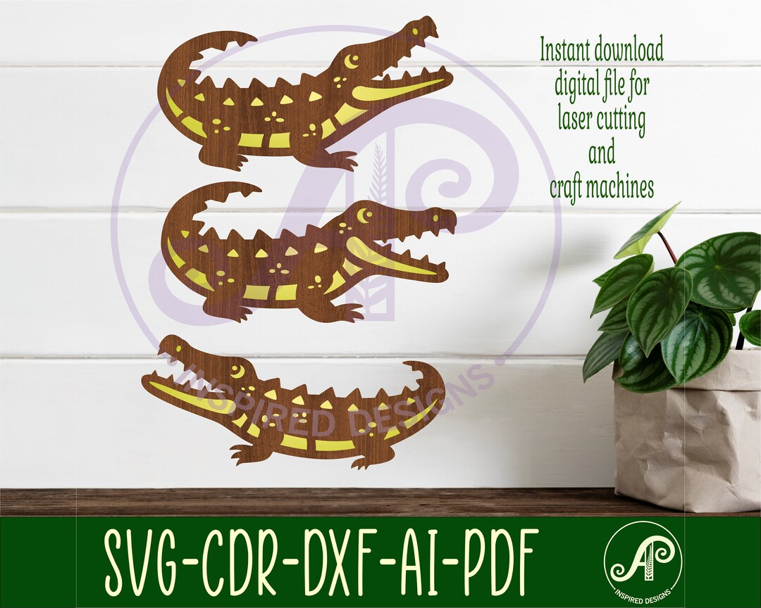 Crocodile Animal Laser Cut File Shapes. 3 Two Layer Vector Files SVG ...
