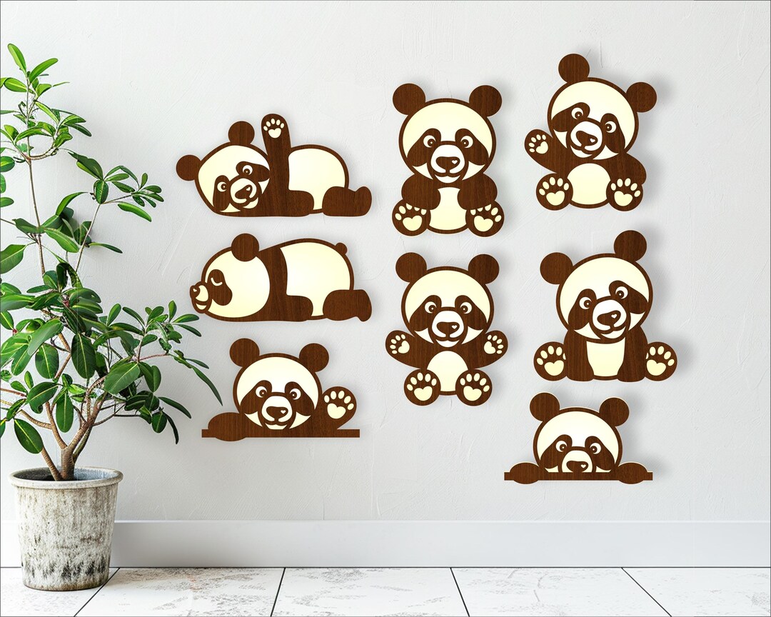 Panda Animal Laser Cut File Shapes. 8 Two Layer Vector Files SVG, Ai ...