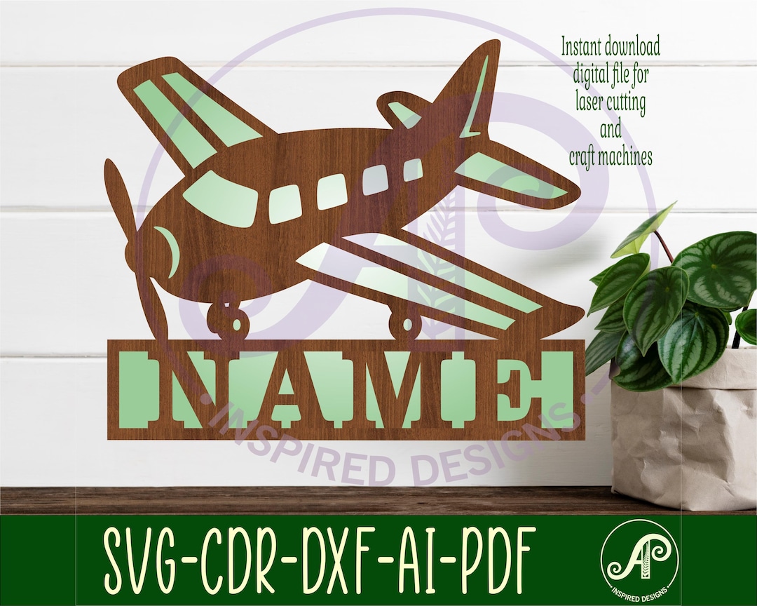 Airplane Name Sign SVG Aircraft Theme Laser Cut Template, Door or Wall ...