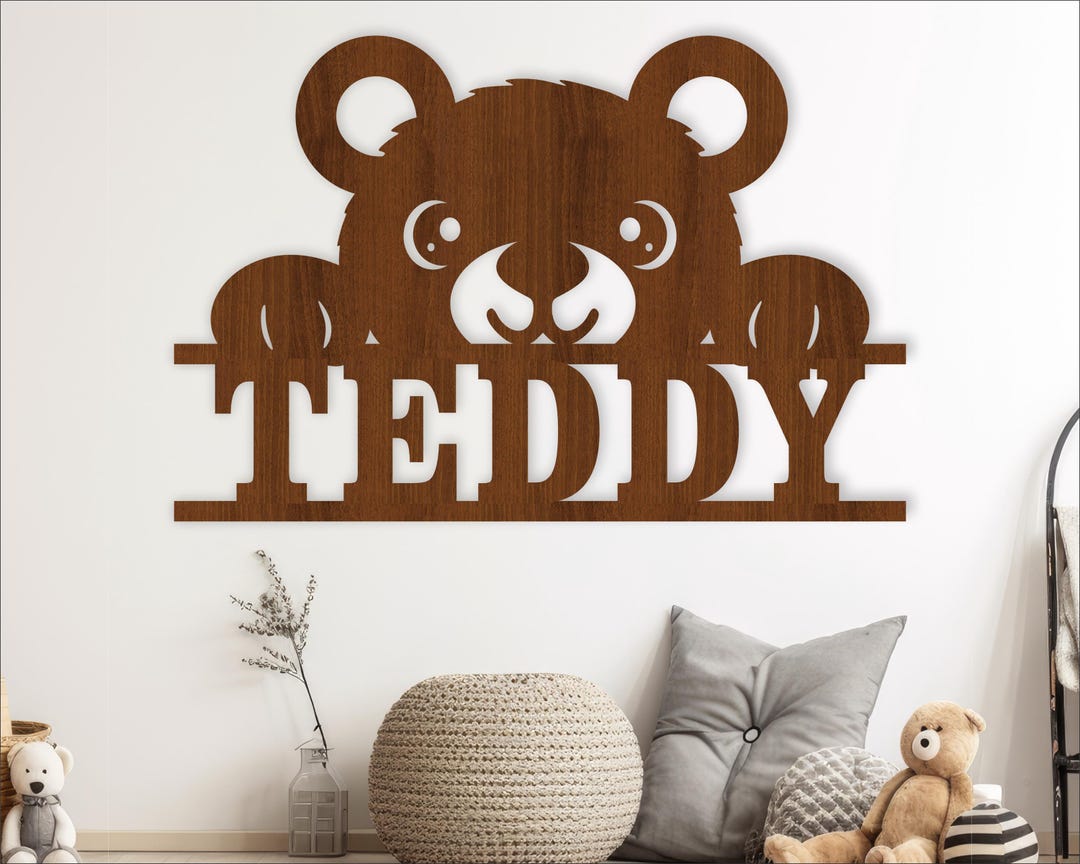 Cute Bear Name Sign SVG Laser Cut Template, Door or Wall Hanger Ai, Cdr ...