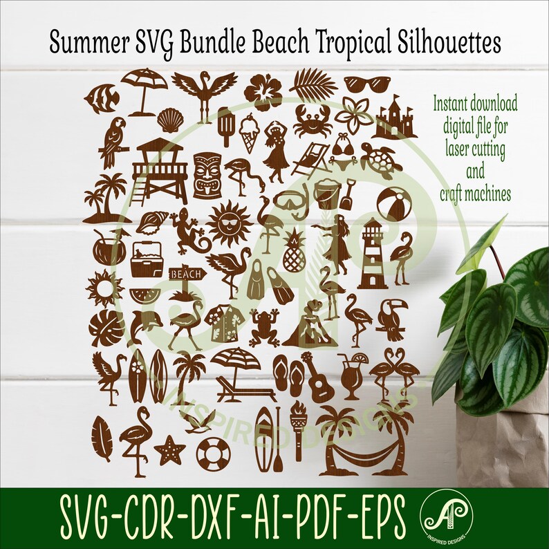 Summer SVG Bundle 60+ Designs Beach Tropical Cut Files Flamingo Palm ...