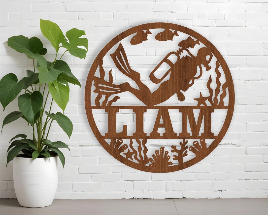 Scuba Diver Name Sign, SVG, Ocean Themed Wall Art, Laser Cut Template ...