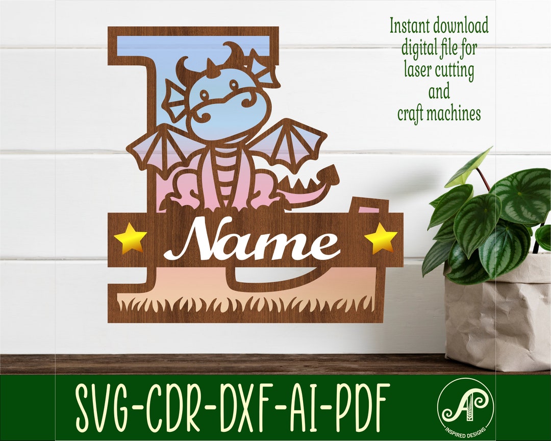 Cute Dragon Monogram Letter Name Signs. 3 Layers SVG Laser Cut - Etsy