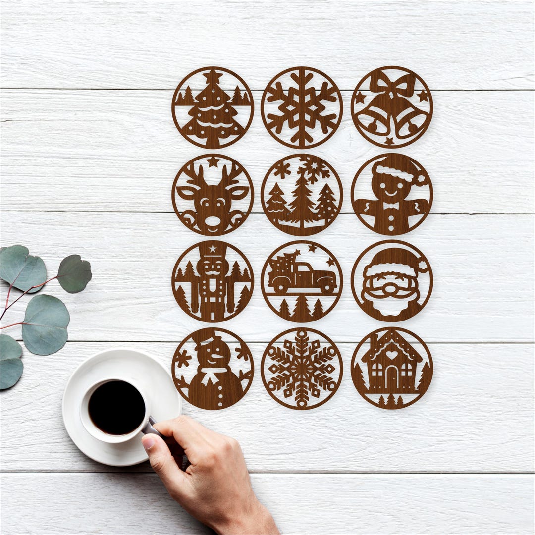 Christmas Coaster Set SVG Bundle | Festive Laser Cut Files (digital ...