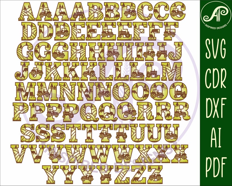 Farm Tractor Alphabet Set: Layered SVG Vector Letters (digital Download ...