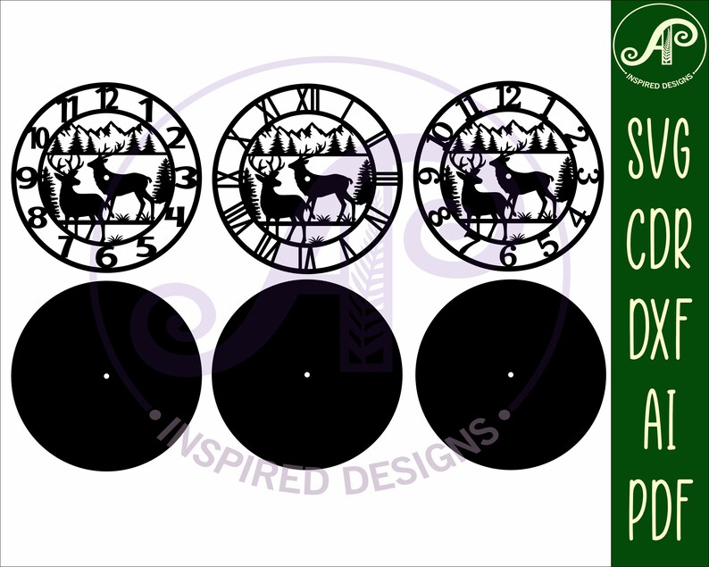 Deer Wall Clock Laser Cut Files, SVG File. Vector File Ai, Cdr, Dxf ...