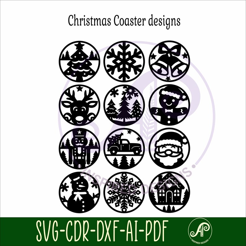 Christmas Coaster Set SVG Bundle | Festive Laser Cut Files (digital ...