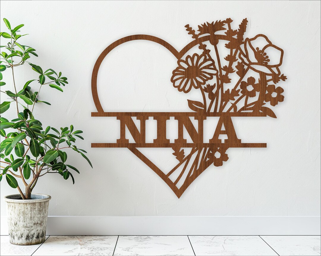 Floral Heart Name Sign SVG Laser Cut Template (digital Download) - Etsy ...