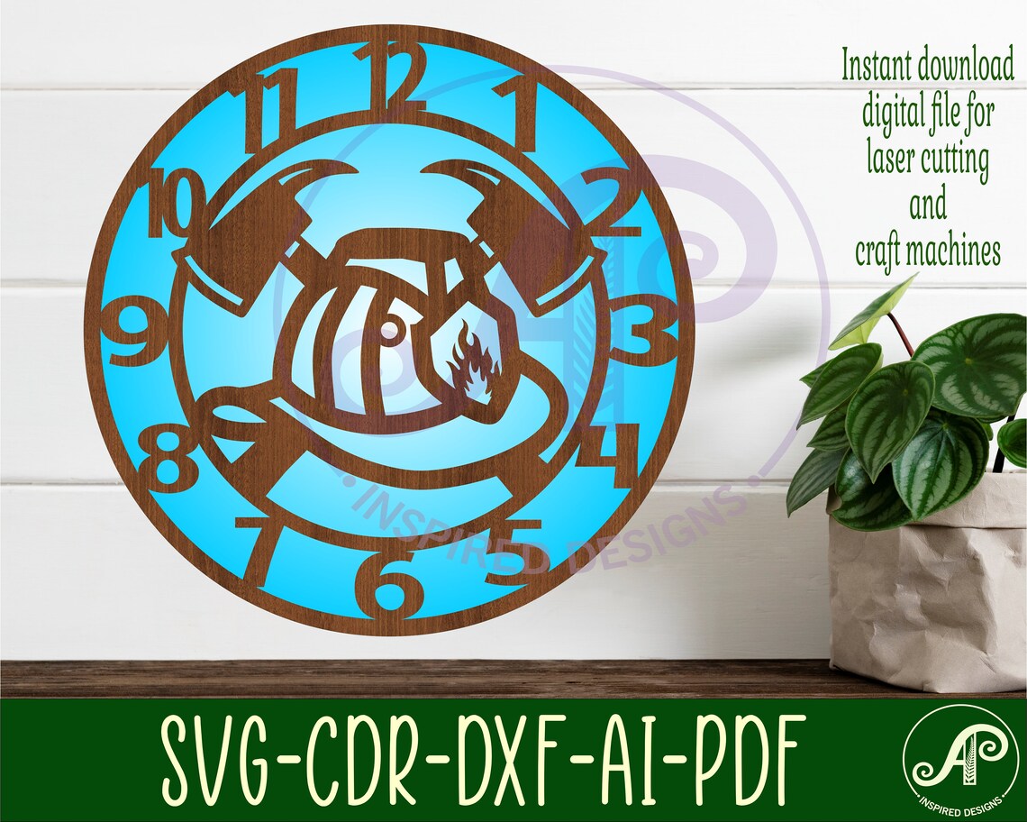 Fire Helmet Wall Clock Laser Cut Files SVG (digital Download ...