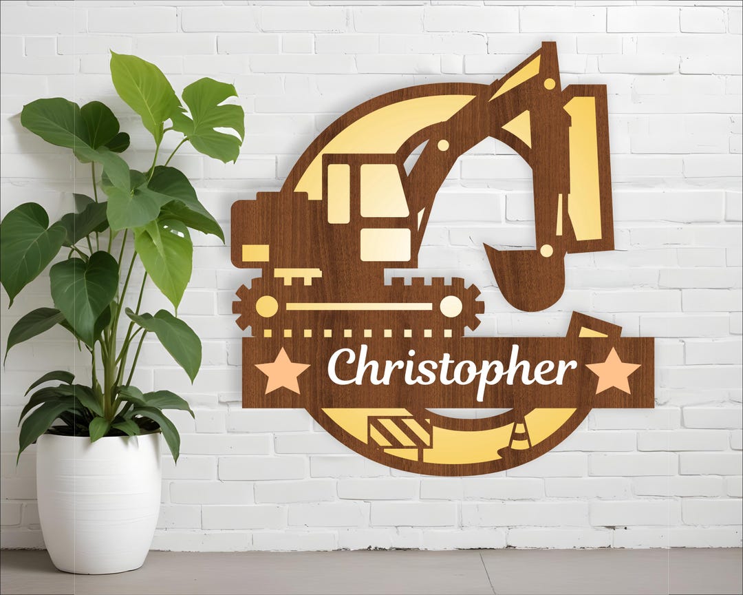 Digger Monogram Letter Name Sign 3 Layers SVG Laser Cut Template, Door ...