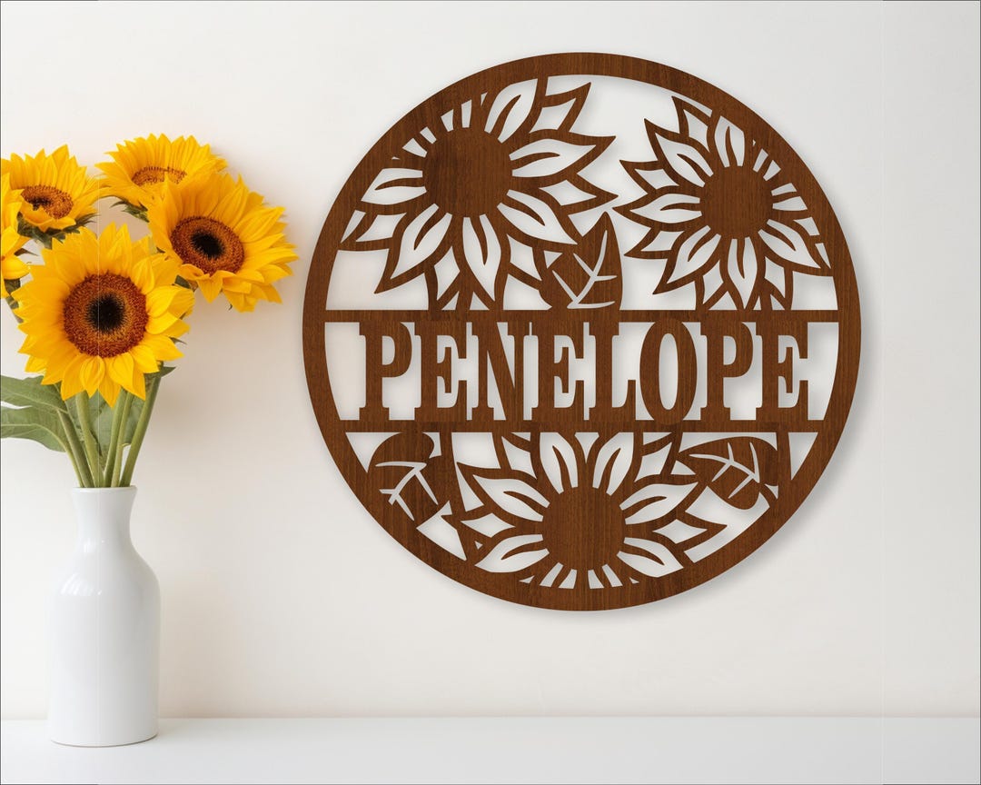 Sunflower Name Sign: Laser Cut Door Hanger Template (digital Download ...