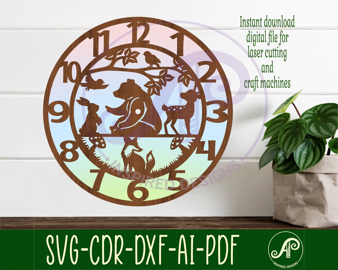 Woodland Animal Wall Clock Laser Cut Files, SVG File. Vector File Ai ...