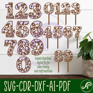 Wild Flowers Numbers Set for Wall and Cake Toppers. SVG File Vector ...
