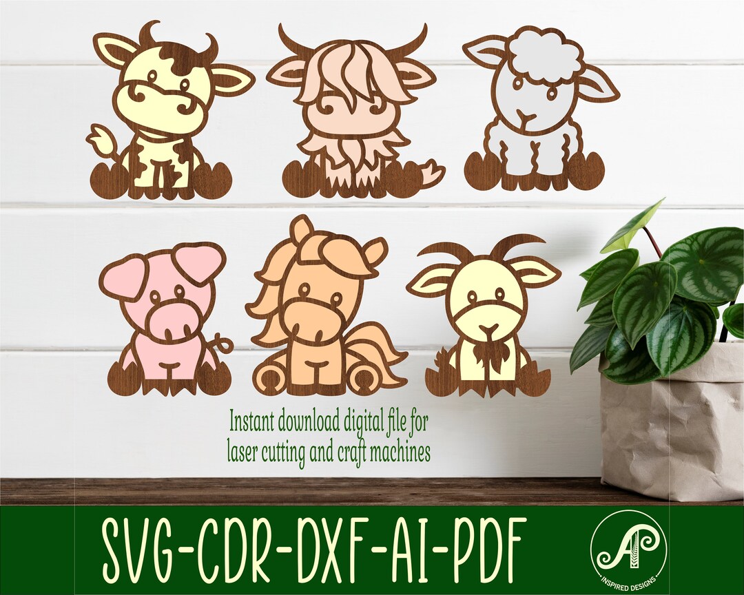 Farm Animal Laser Cut File Shapes. 6 Two Layer Vector Files SVG, Ai ...