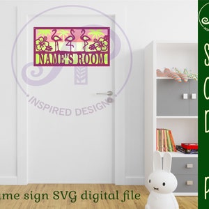 Flamingo Scene 3 Layer Name Sign SVG, Wall Art, Laser Cut Template ...