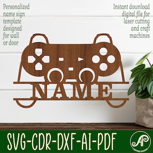 Game controller Name sign SVG laser cut template door or wall - Etsy México