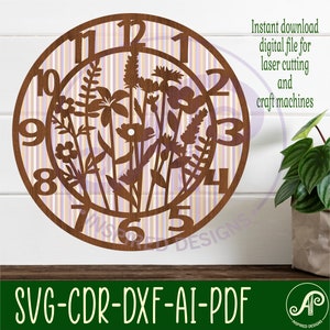 Wild Flower Wall Clock Laser Cut Files, SVG File. Vector File Ai, Cdr ...