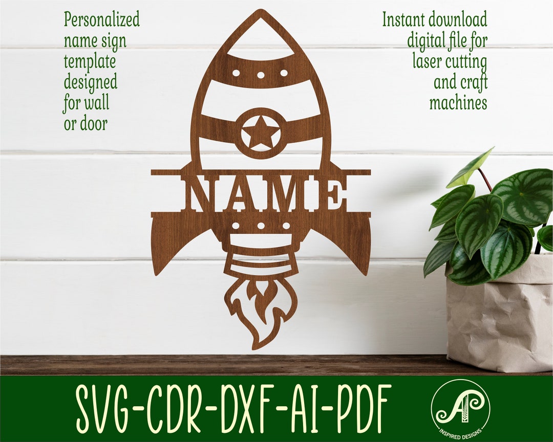 Rocket Name Sign SVG Laser Cut Template, Door or Wall Hanger, Vector ...