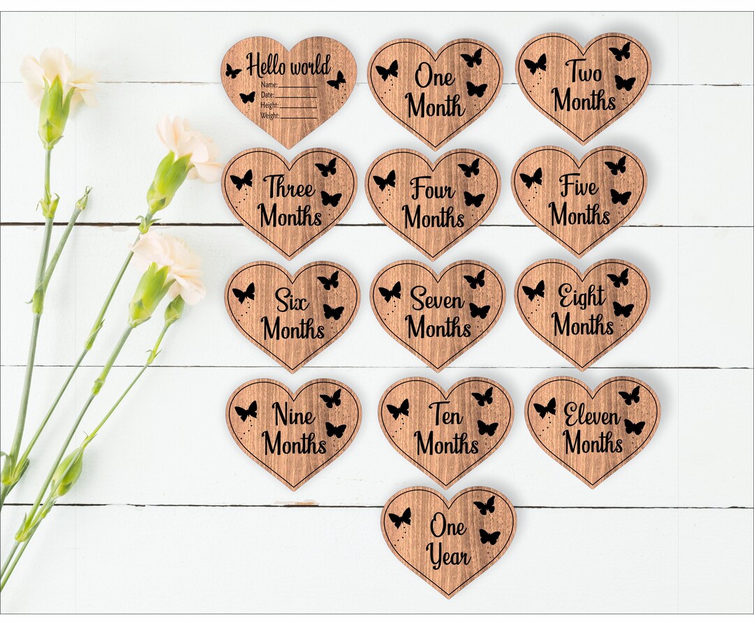 Baby Monthly Milestone Heart Discs SVG: Nursery Laser Cut Template ...