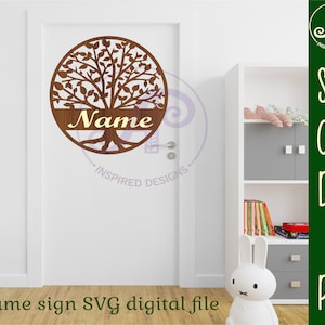 Tree Design Name Sign, Laser Cut File SVG, Nature Themed Door or Wall ...