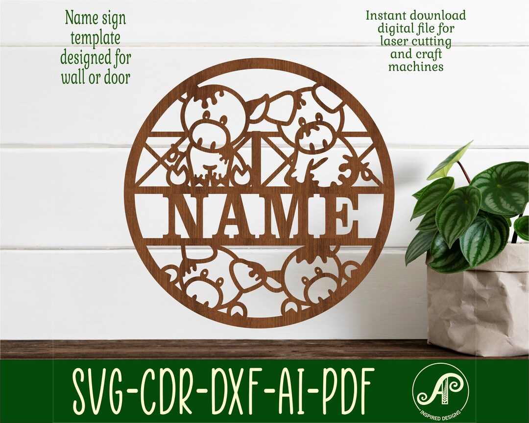 Muddy Pigs Name Sign, SVG, Animal Themed Door or Wall Hanger, Laser Cut ...