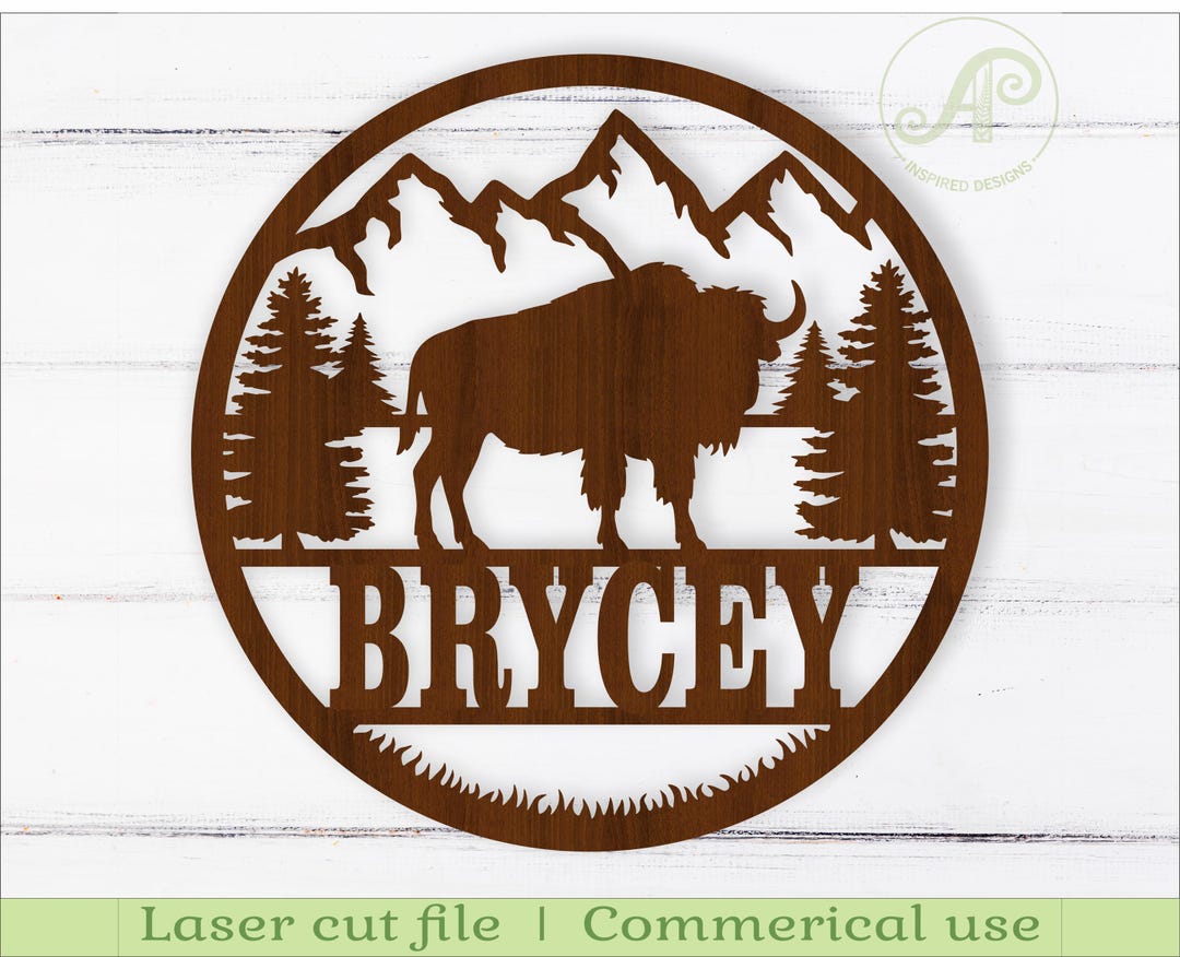 Bison Name Sign, SVG, Forest Themed Door or Wall Hanger, Laser Cut ...
